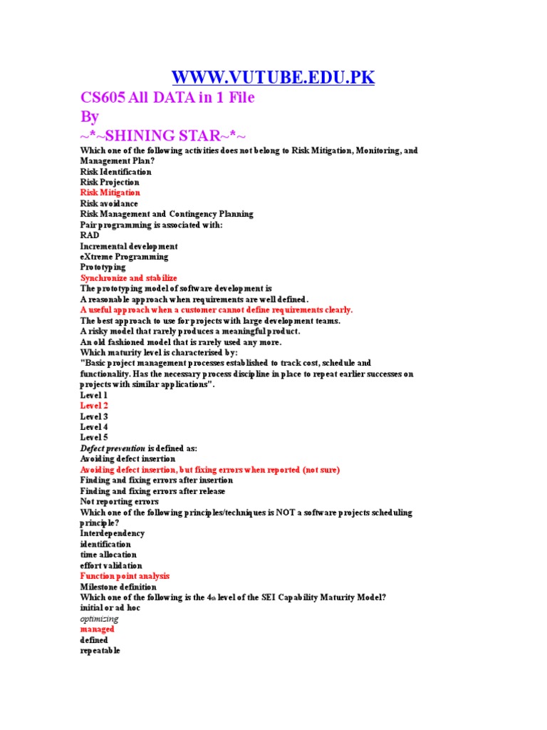 CS605 Exam Prep: Key Concepts | PDF | Software Development | Software Prototyping