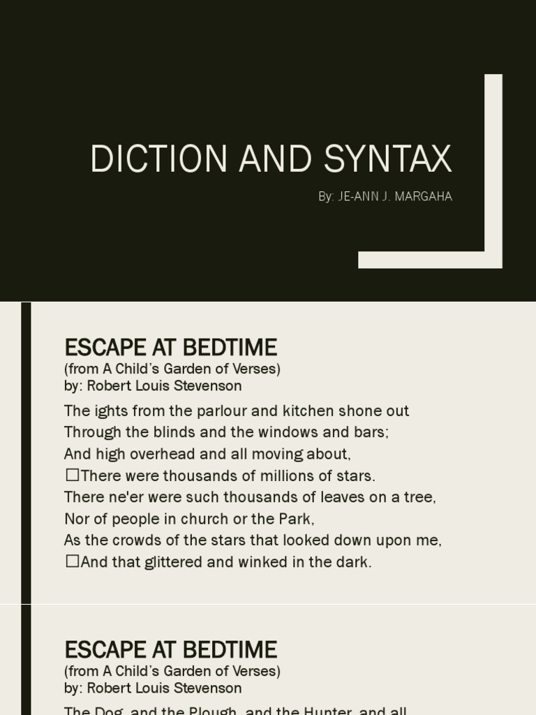 Diction and Syntax | PDF | Poetry | Linguistics