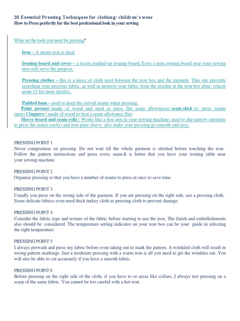 Essential Pressing Techniques for Sewing | PDF | Seam (Sewing) | Sewing
