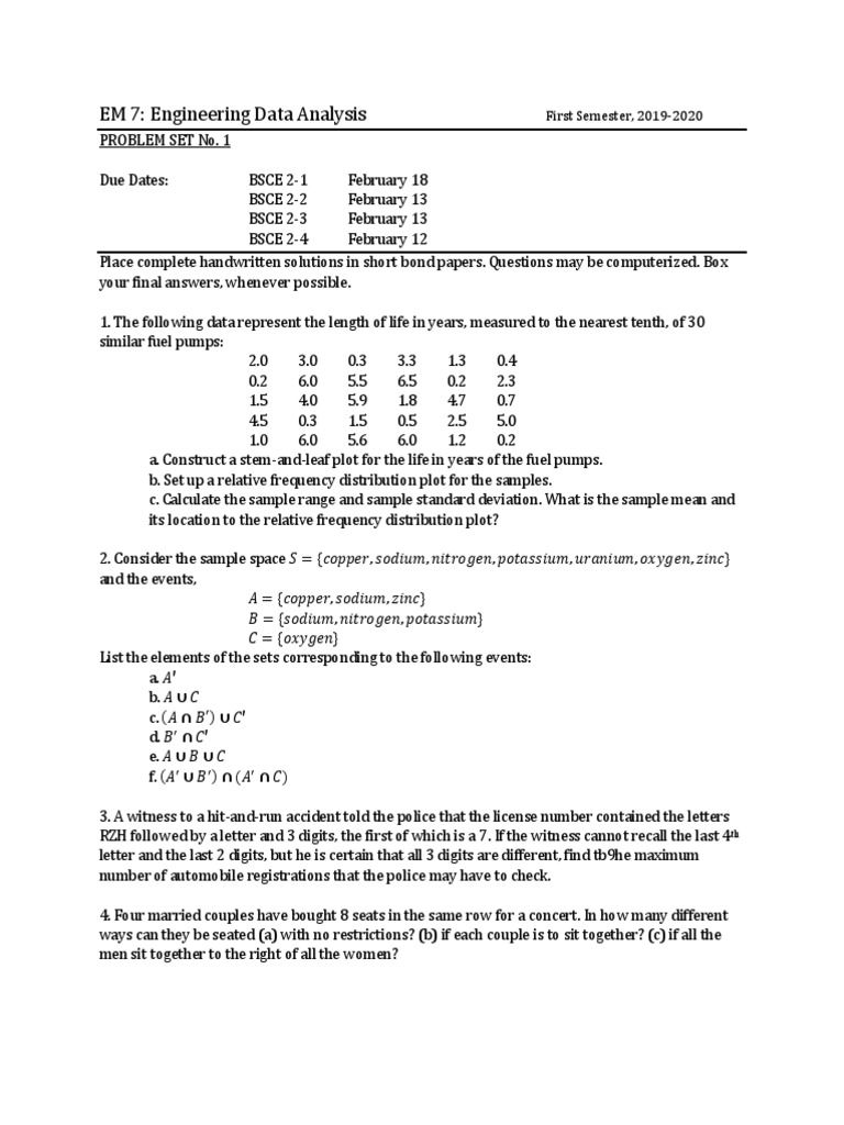 EM 7 - EDA - Problem Set 1 | PDF | Compact Disc | Teaching Mathematics EM 7 - EDA - Problem Set 1 | PDF | Compact Disc | Teaching Mathematics