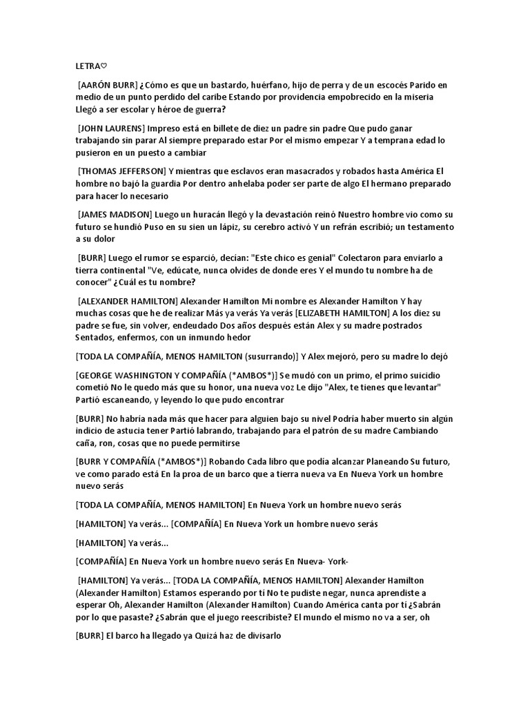 Alexander Hamilton Letra Español | PDF | Alexander Hamilton | James Madison