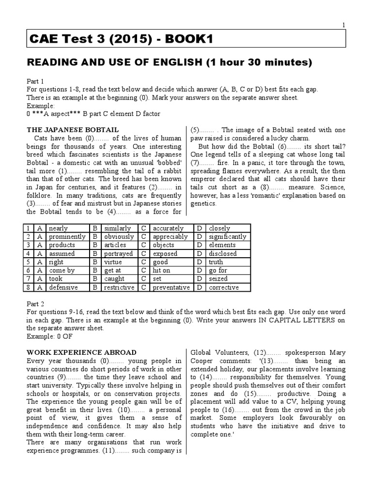 ADVANCED 1 - 2015 - CAE - Test #3 | PDF | Adolescence
