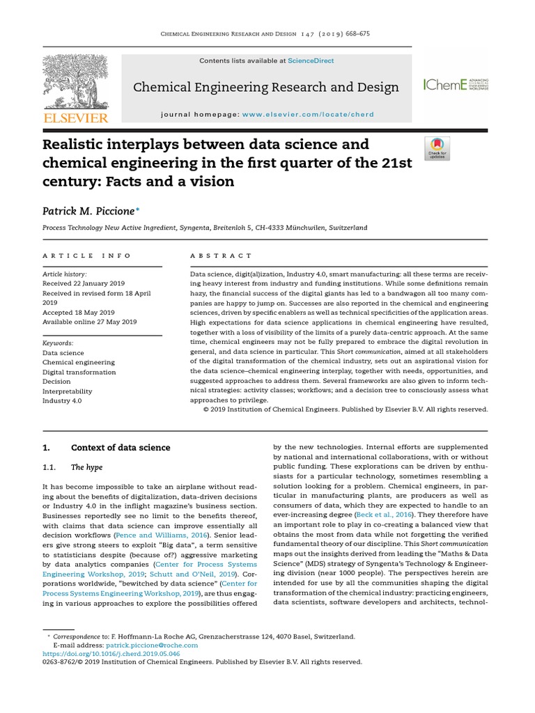 Data Science in Chemical Engineering | PDF | Data Science | Engineering
