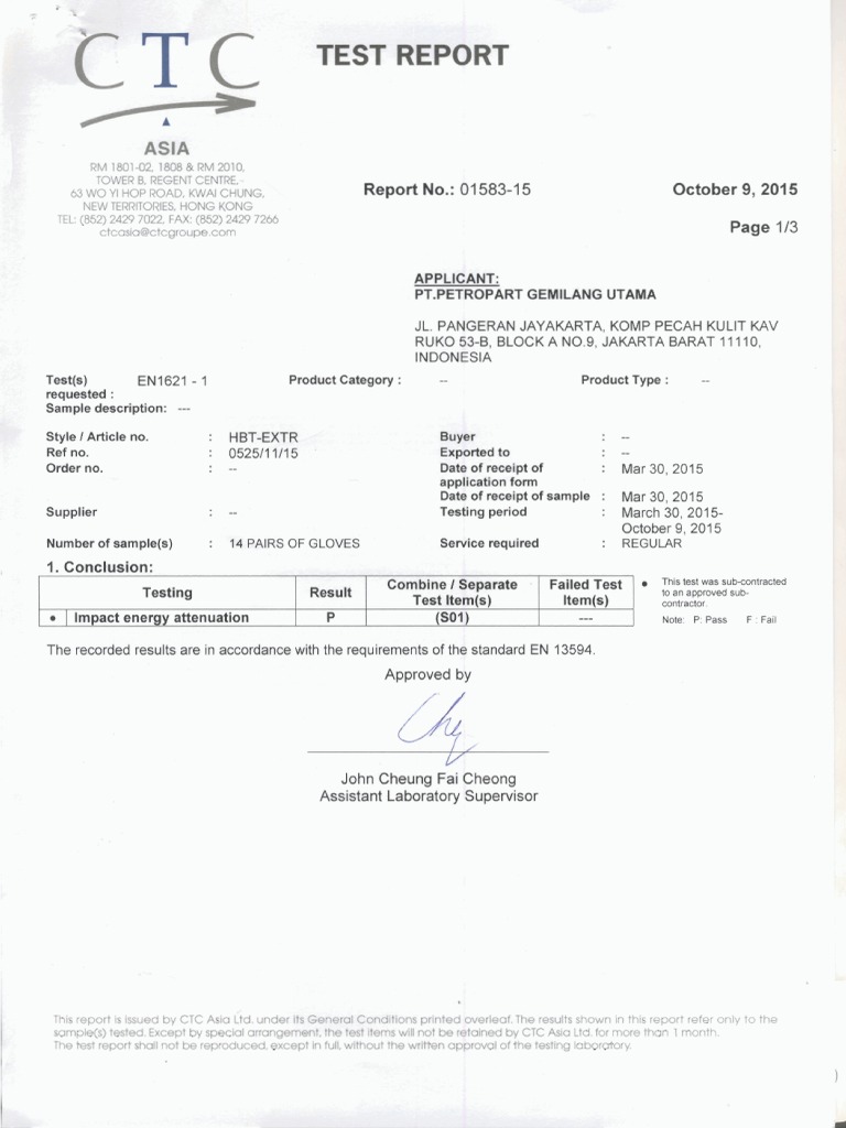 CTC Test Report for Gloves | PDF | Nature