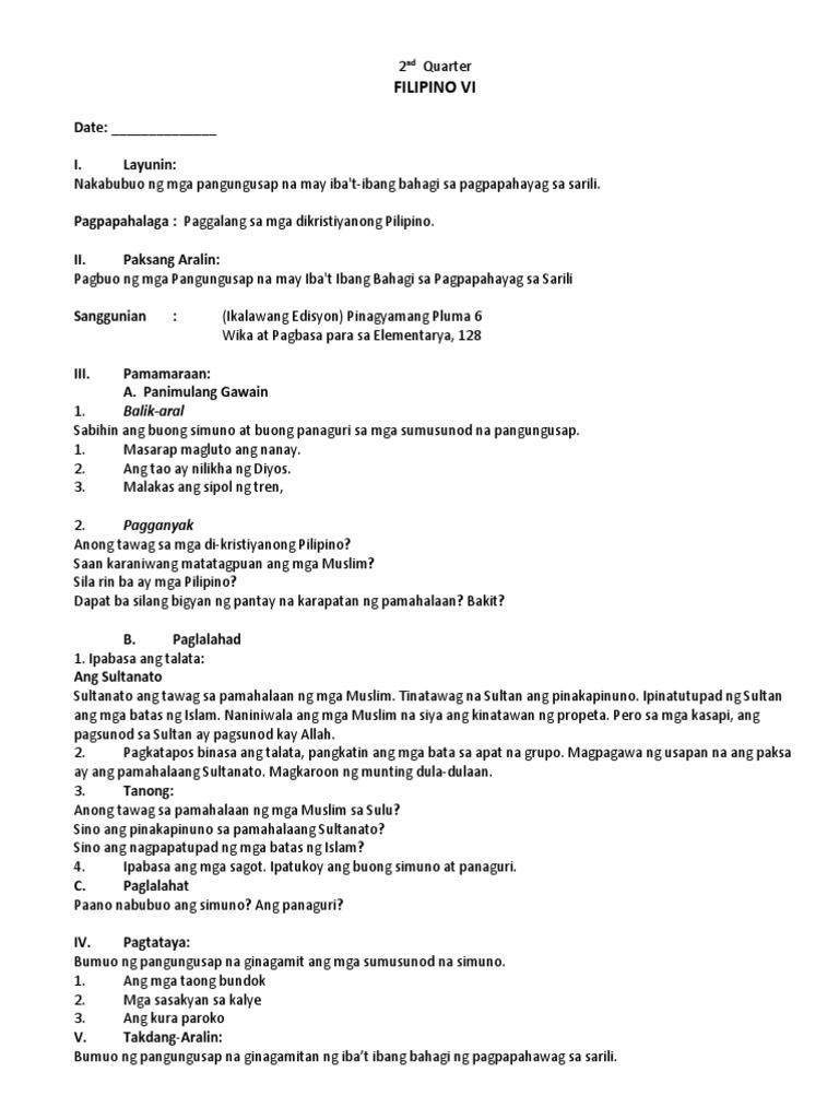 Grade 5 DLP Filipino | PDF