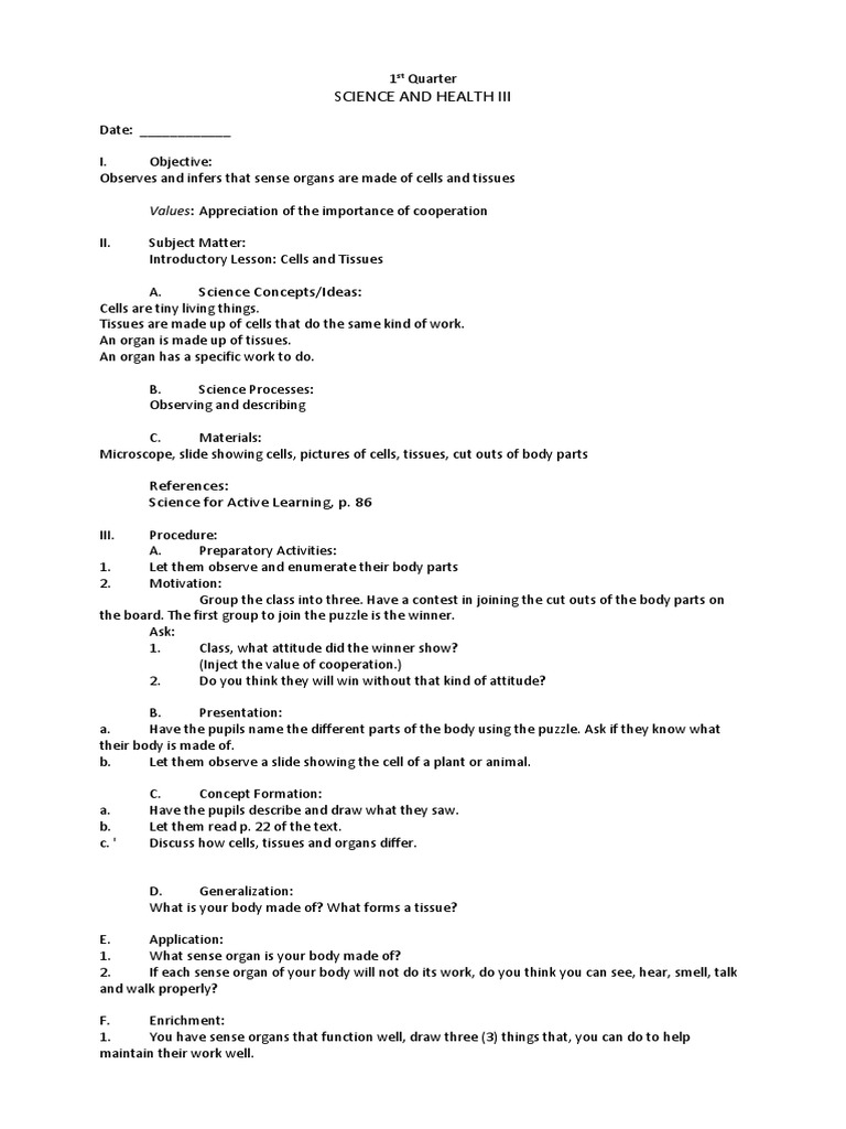 Grade 3 DLP Science | PDF | Taste | Ear