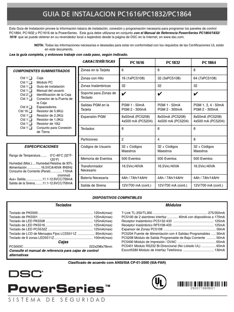 Guia de Instalacion PC1832 | PDF