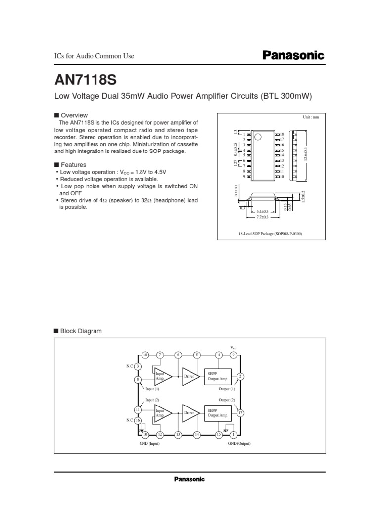 Low Voltage Dual Audio Amplifier IC | PDF | Amplifier ...