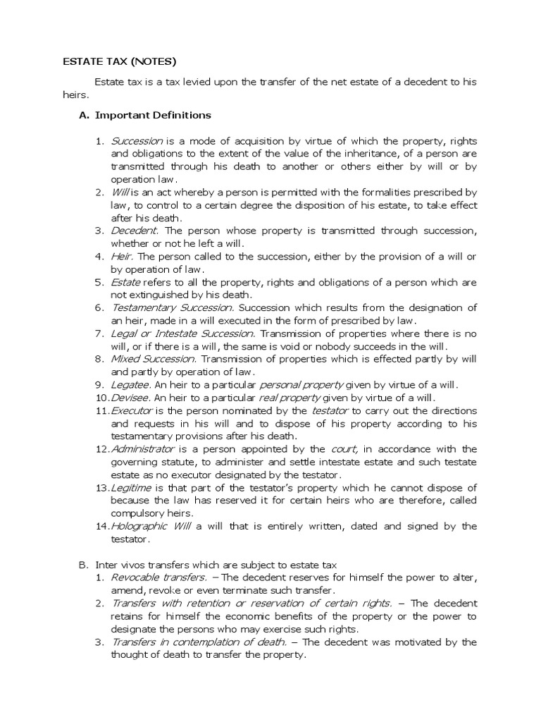 Estate Tax | PDF | Will And Testament | Inheritance