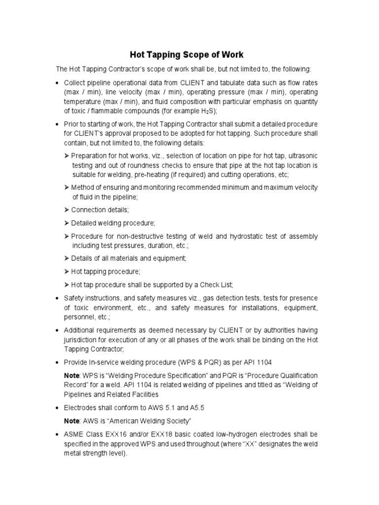 Hot Tapping Scope of Work | PDF | Welding | Construction