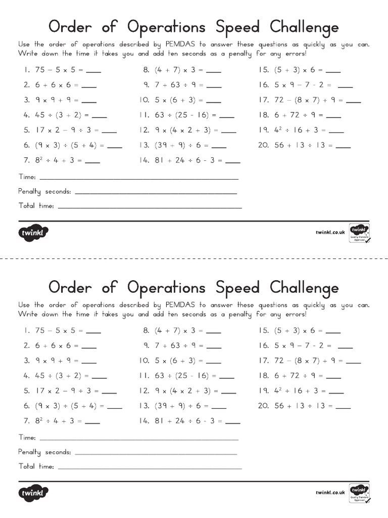 Order of Operation Speed Challenge PDF | PDF