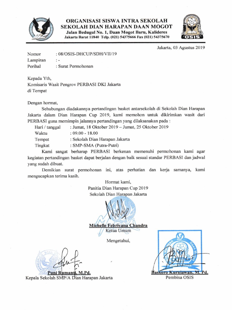 Surat Permohonan Wasit Basket PERBASI | PDF
