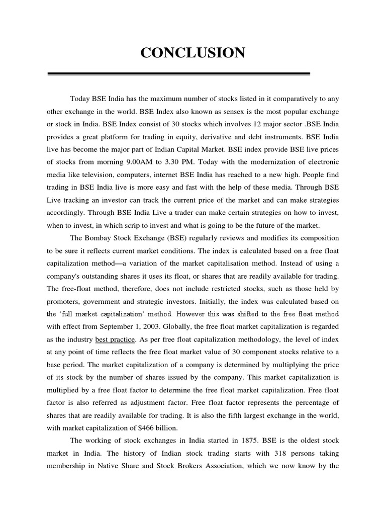 Conclusion of Bse | PDF | Stock Market | Stocks