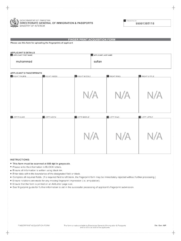 Pakistan Passport Fingerprint Guide Form | PDF