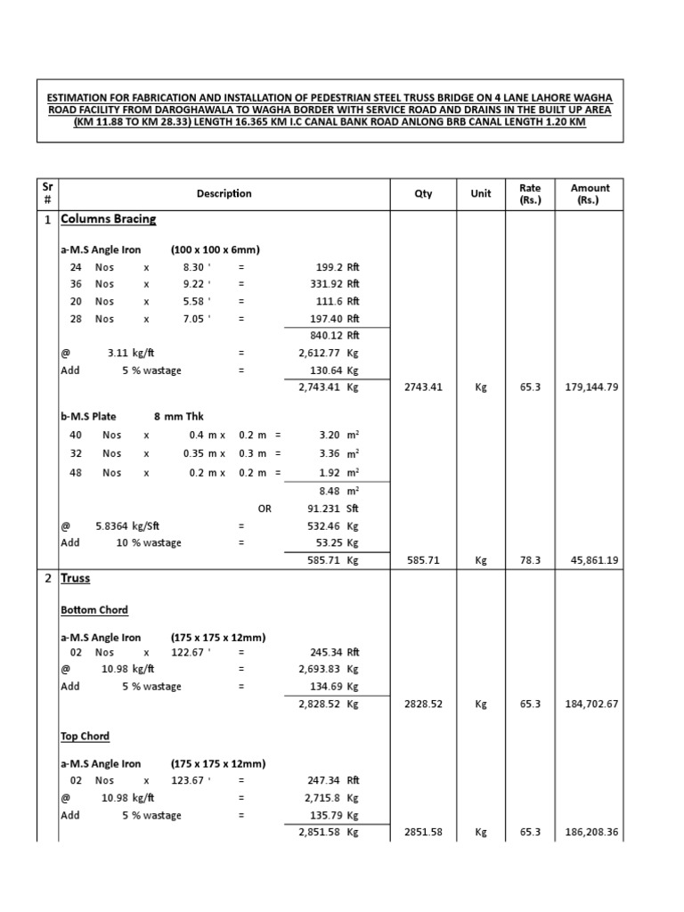Steel Truss Bridge Cost Estimation | PDF | Structural Steel | Cost