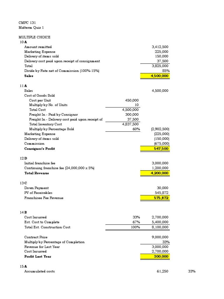 CMPC 131 Midterm Quiz 1 Solutions | PDF | Revenue | Franchising