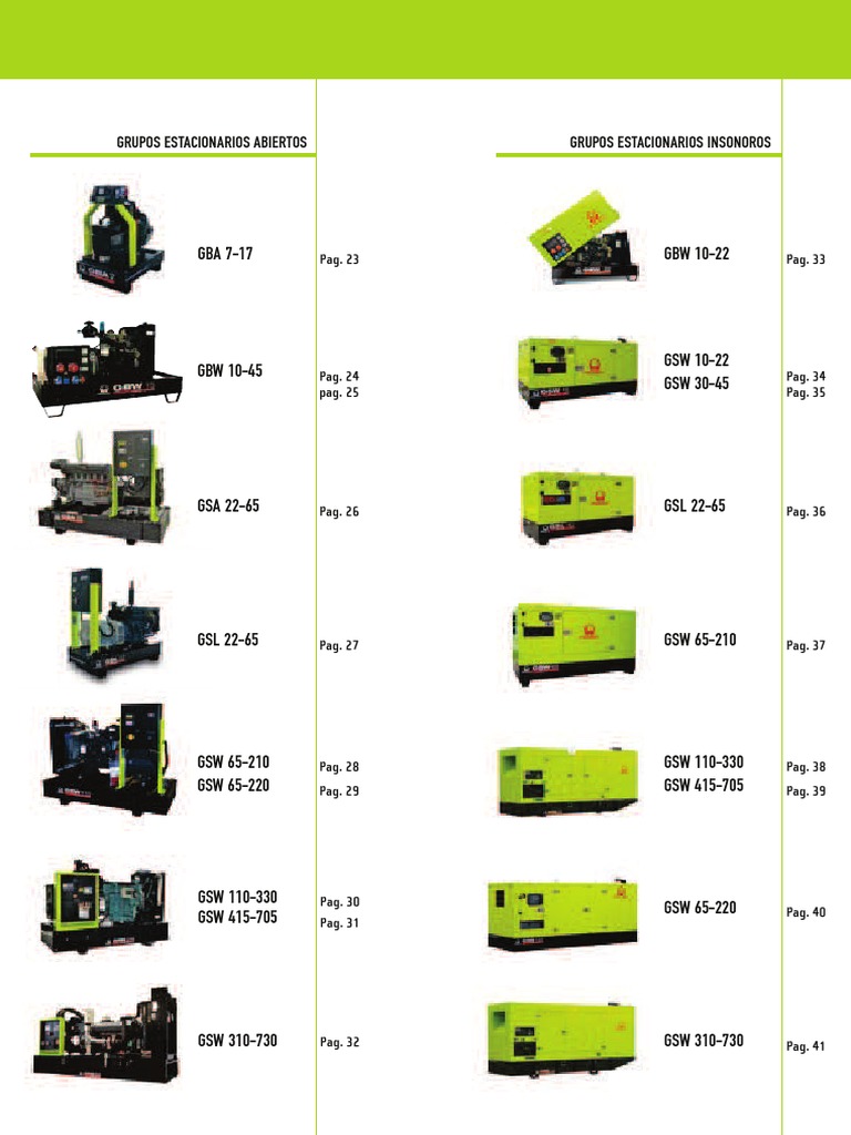 Grupos Electrógenos: Modelos y Especificaciones | PDF | Motor diesel ...