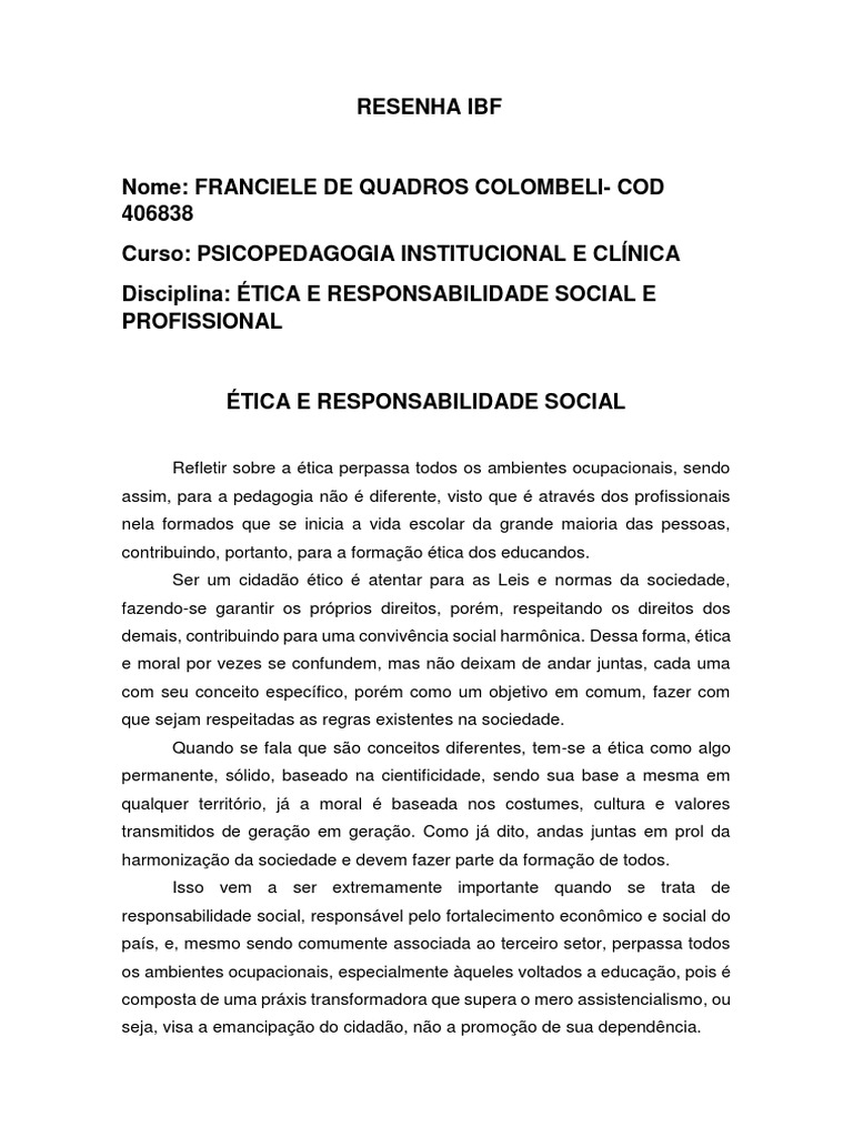 Ética e Responsabilidade Social | PDF | Humano | Cidadania