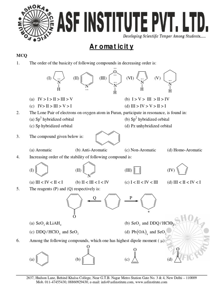 Aromaticity Assignment Questions and Answers | PDF | Aromaticity ...