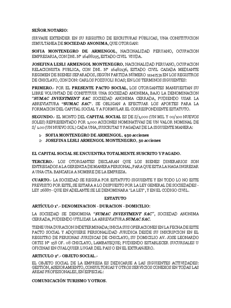 Minuta Sumac Investment Sac | Descargar gratis PDF | Publicidad | Turismo