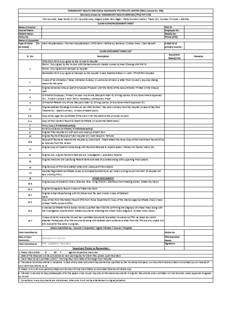 Claim Form - Part-B - Hospital | PDF | Receipt | Hospital