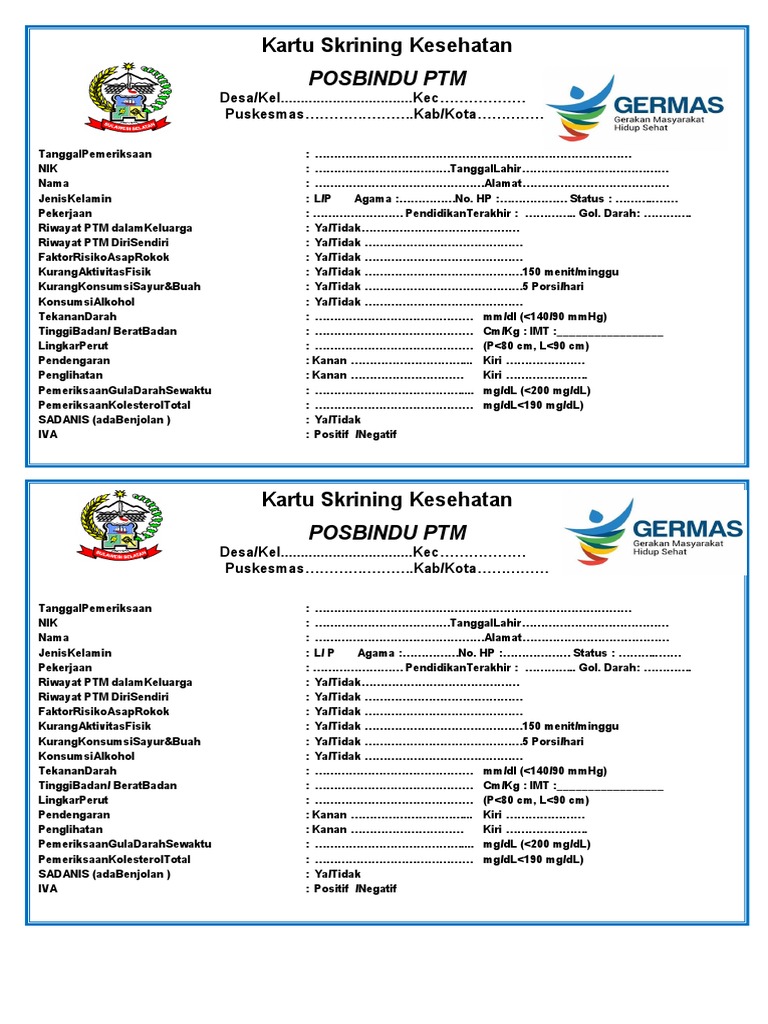 Format Skrining Posbindu PTM | PDF