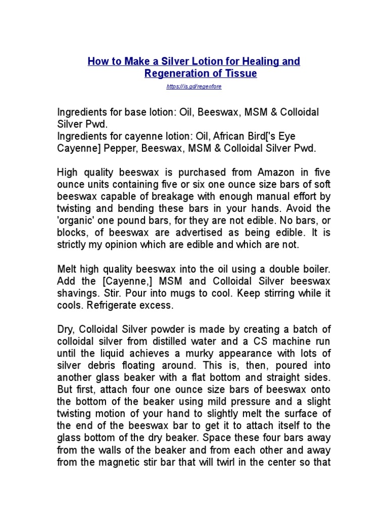 How To Make A Silver Lotion For Healing and Regeneration of Tissue ...