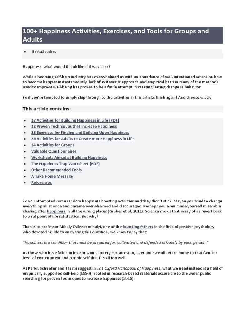 100+ Happiness Activities | PDF | Positive Psychology | Happiness