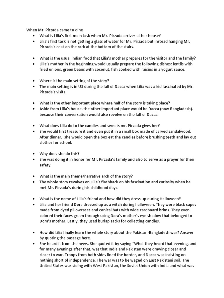 Summary of When Mr. Pirzada Came To Dine | PDF | Cuisine | Cooking