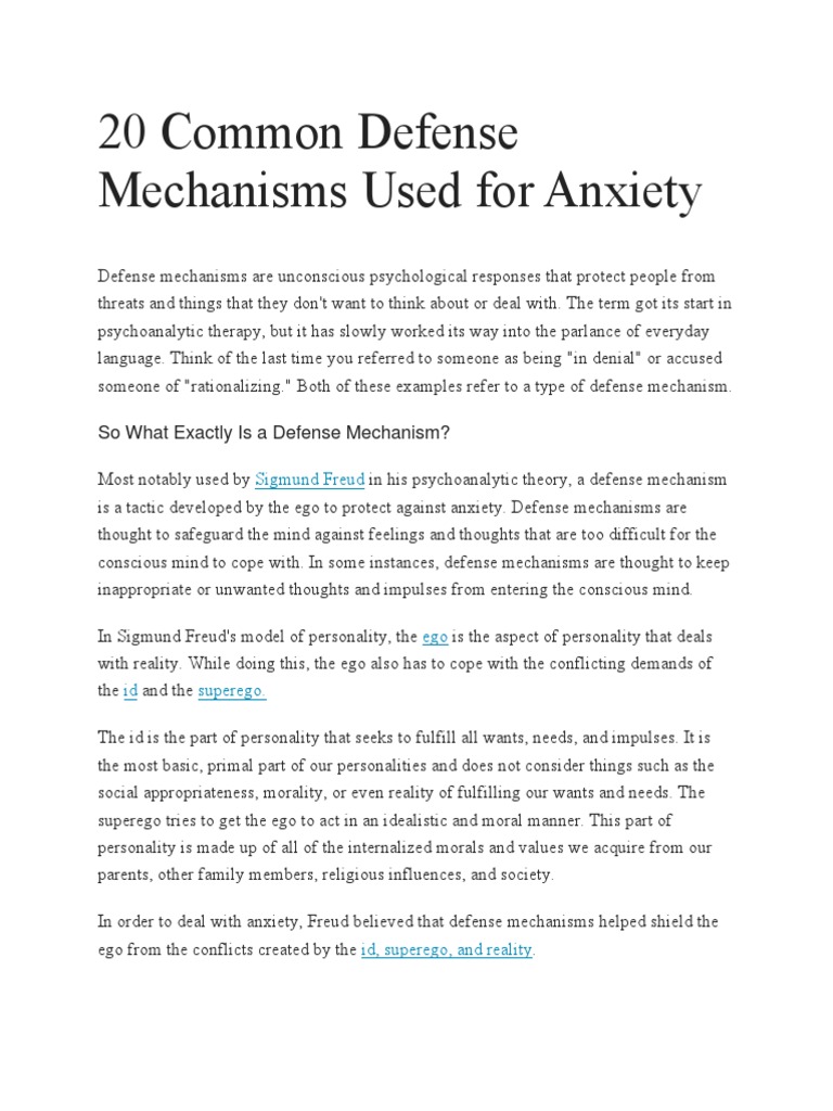 Understanding Anxiety Defenses | PDF | Defence Mechanisms | Id
