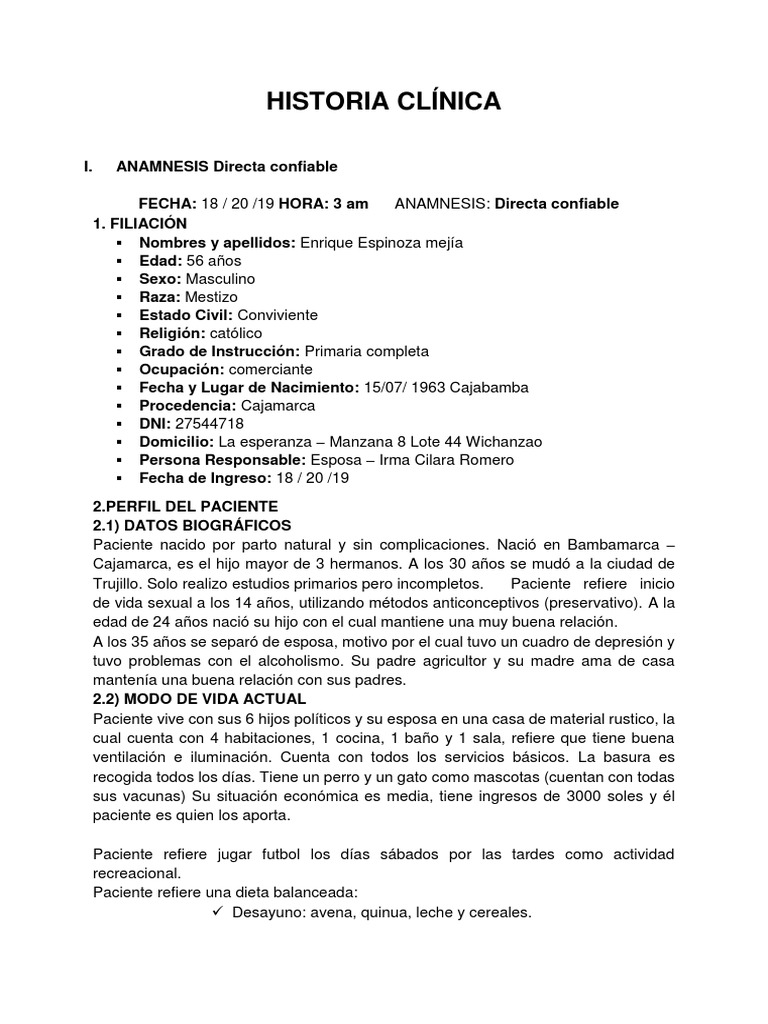 Ejemplo de Historia Clinica | PDF | Abdomen | Anatomía humana