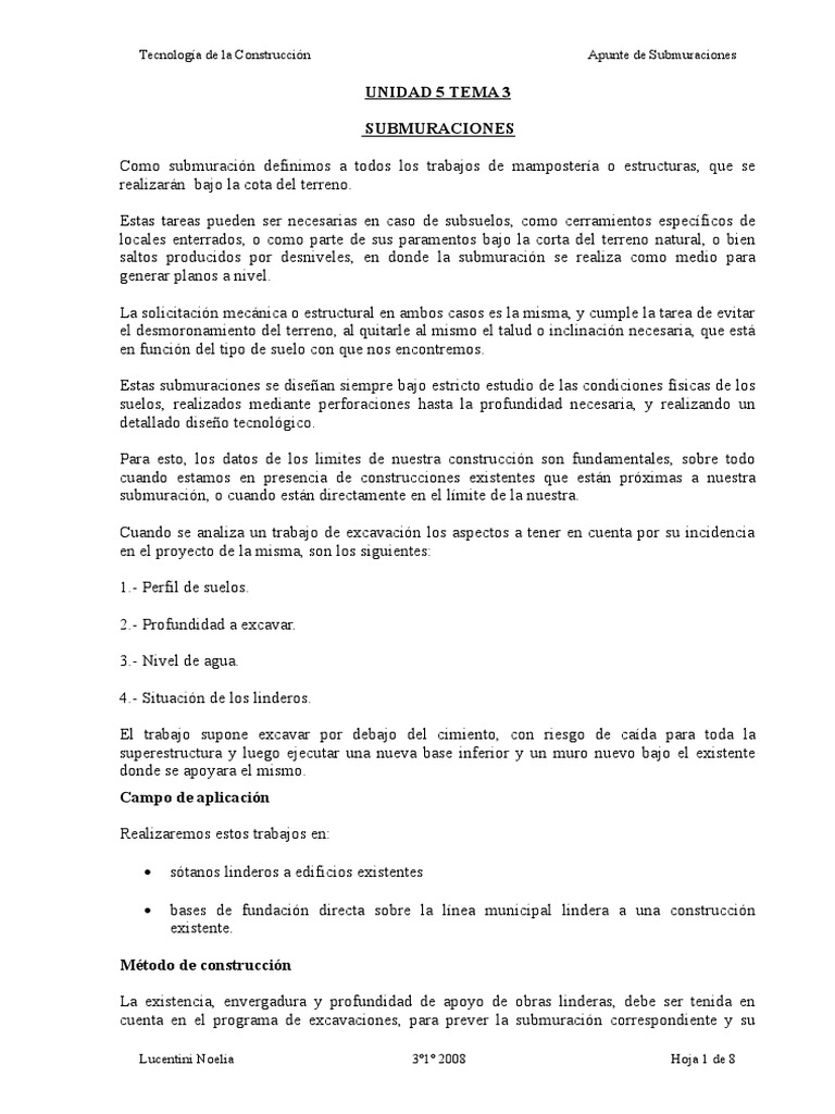 Submuracion Construcción | PDF | Fundación (Ingeniería) | Ingeniería ...