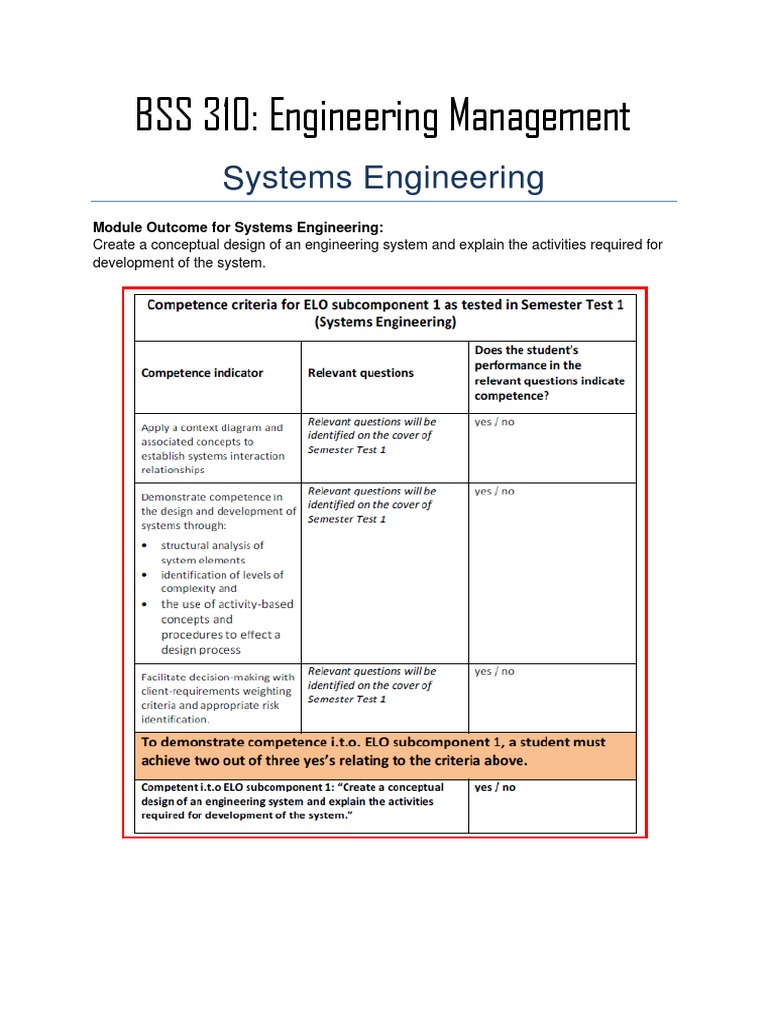 BSS 310 System Engineering | PDF | System | Systems Engineering