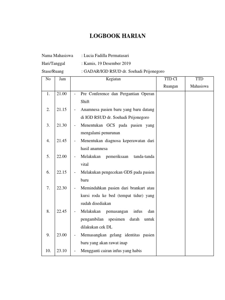 Format Logbook Harian Igd Cia | PDF