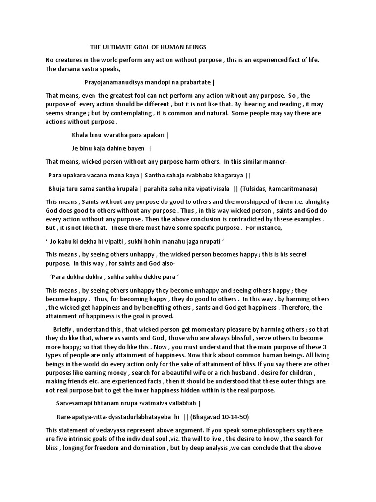 The Ultimate Goal of Human Beings | PDF | Materialism | Happiness