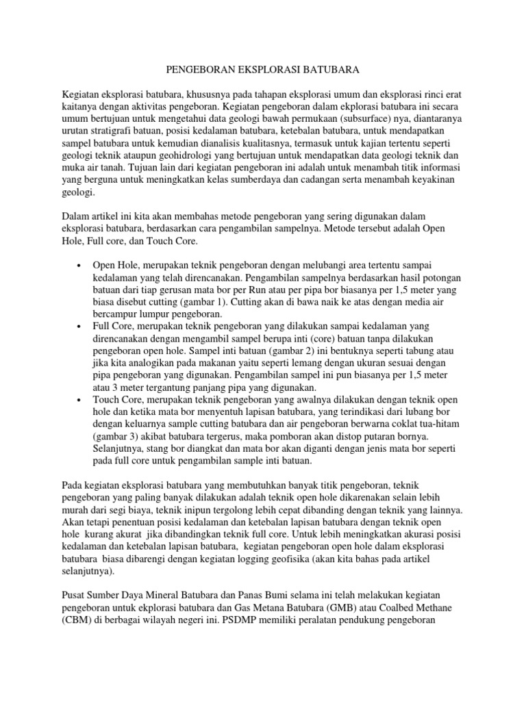 Metode Pengeboran Eksplorasi Batubara | PDF