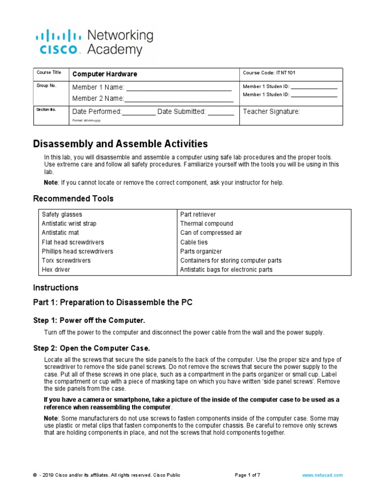 Assembly-Disassembly in Lab Activities | PDF | Business