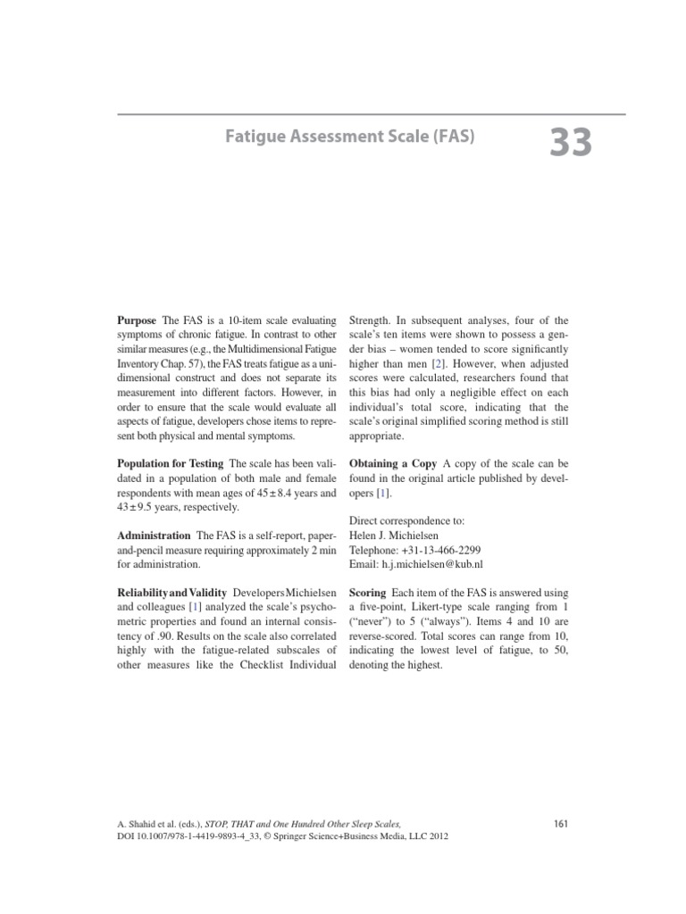Fatigue Assessment Scale (FAS) | PDF | Self Report Study ...
