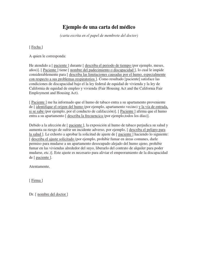 Ejemplo de carta médica para discapacidad | PDF | Finanzas y dinero