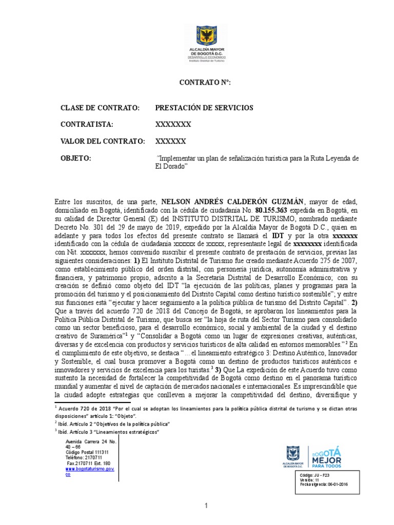 Modelo Contrato | PDF | Turismo | Bogotá