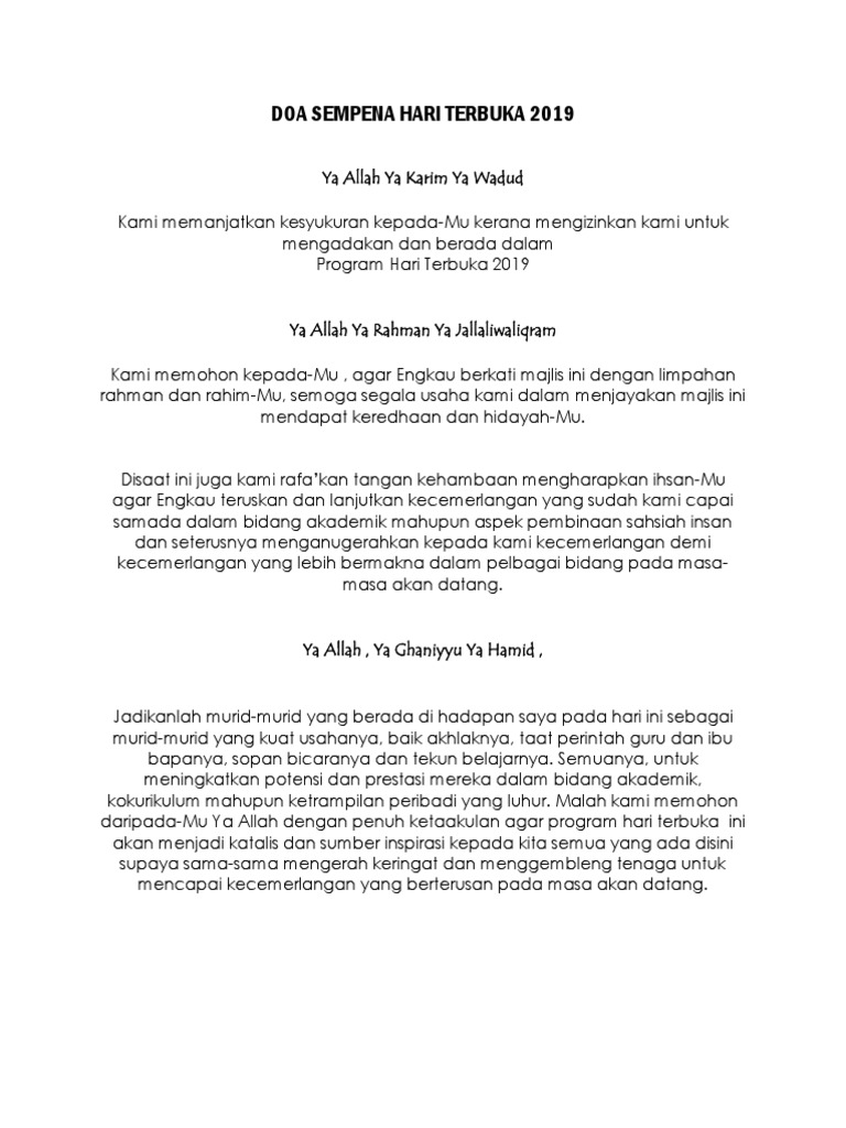 Doa Sempena Hari Terbuka 2019 | PDF