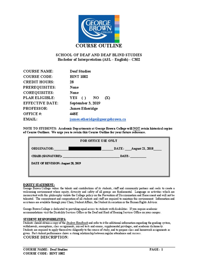 Course Outline Bint1002 - Deaf Studies Fall 2019 2 | PDF | Sign ...