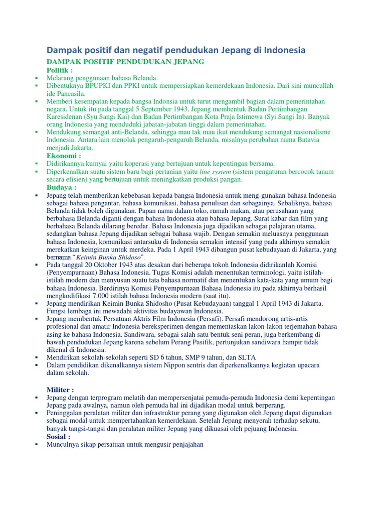 Dampak Pendudukan Jepang di Indonesia | PDF | Politik
