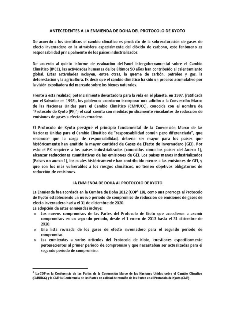 Enmienda de Doha al Protocolo de Kyoto | PDF | Gases de efecto ...