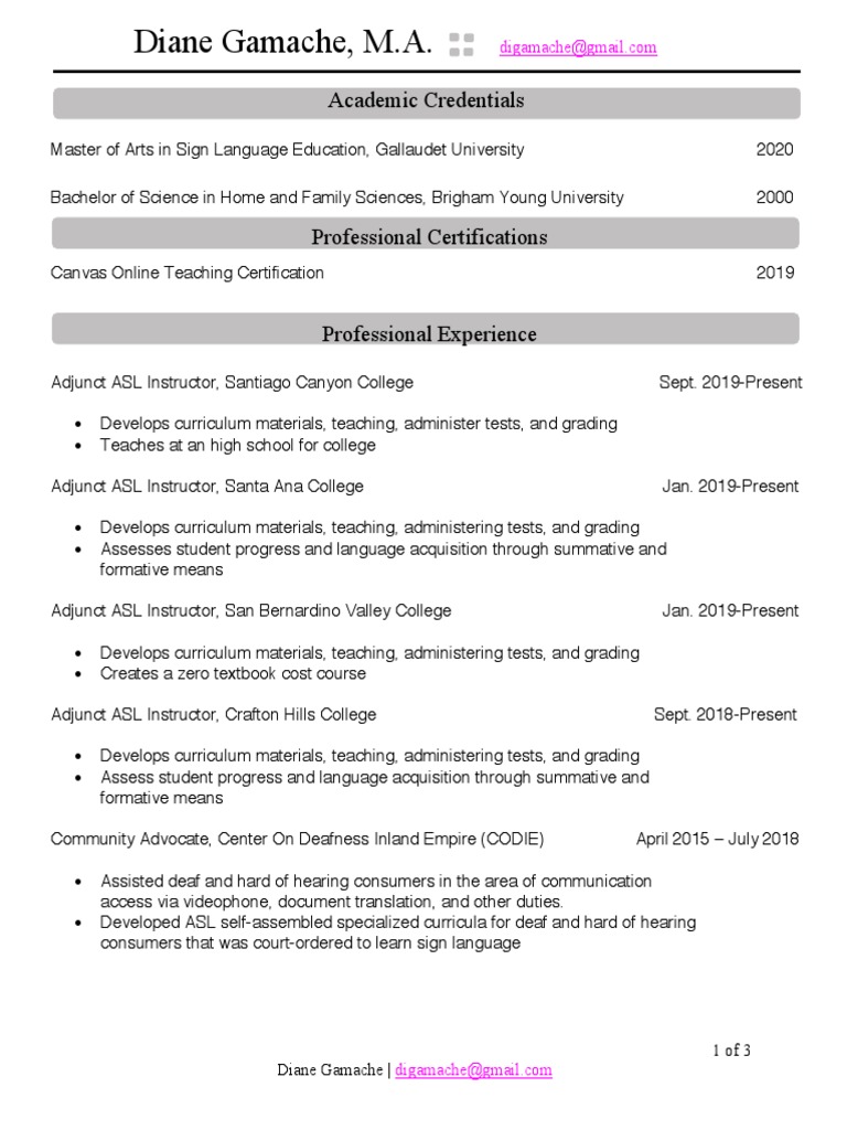Dianegamache CV | PDF | Sign Language | American Sign Language