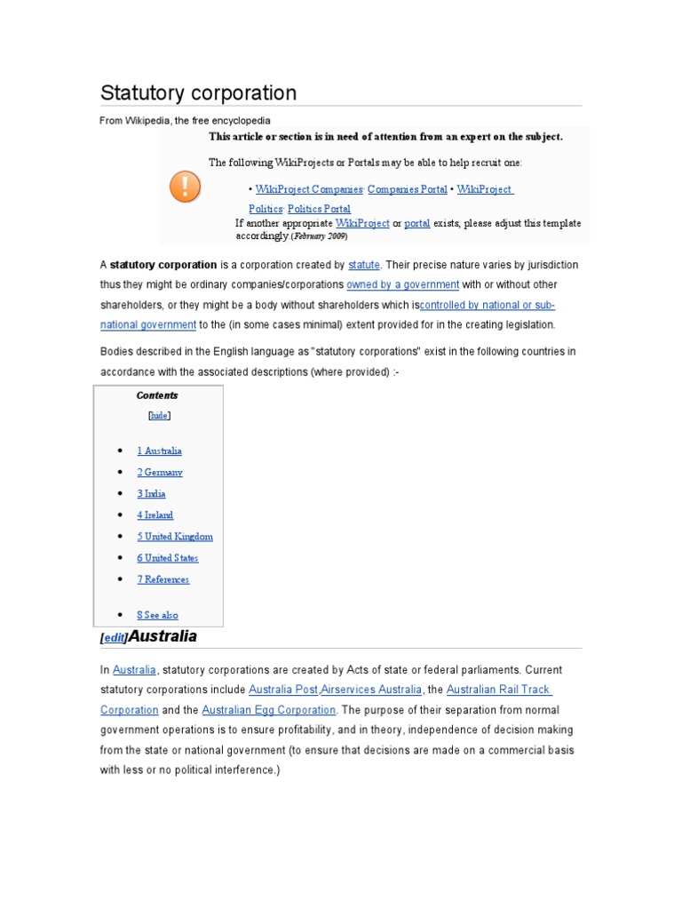 Statutory Corporation | PDF | Government | Government Information