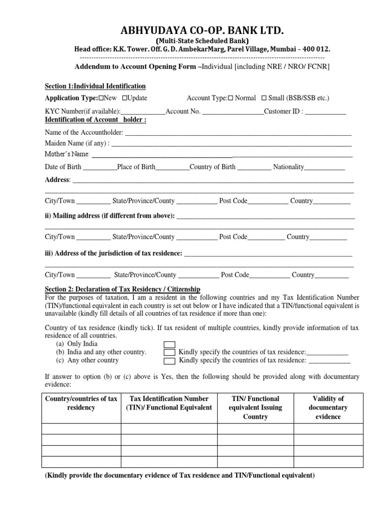 Self Certification Form For Individual | PDF | Identity Document ...