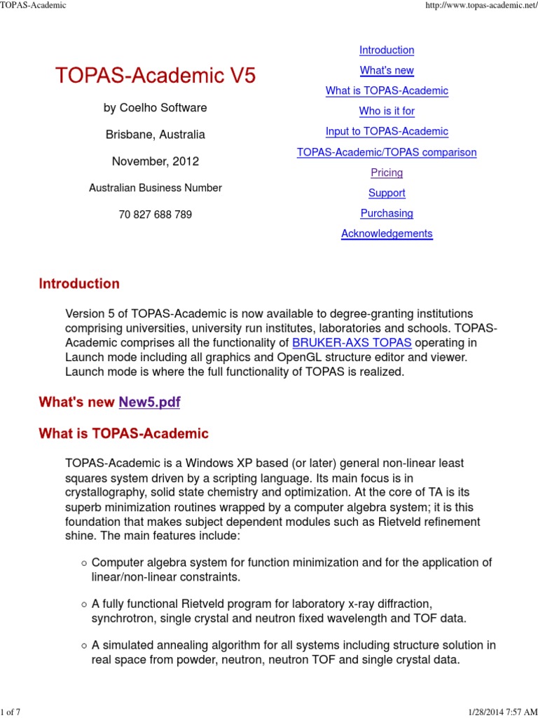 TOPAS-Academic 2014 | PDF | X Ray Crystallography | Areas Of Computer Science