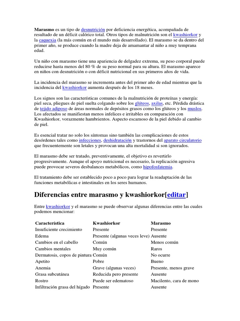 Marasmo | PDF | Nutrición | Dieta y nutrición