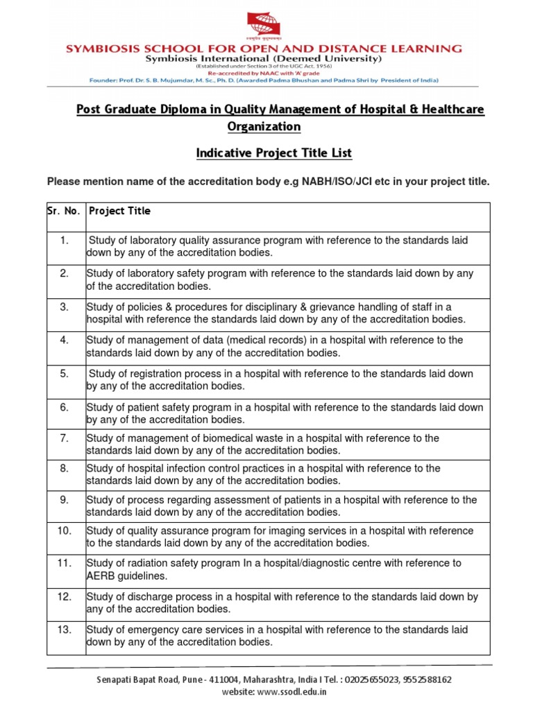 Project Titles Examples Hospital Accredition | PDF | Joint Commission ...